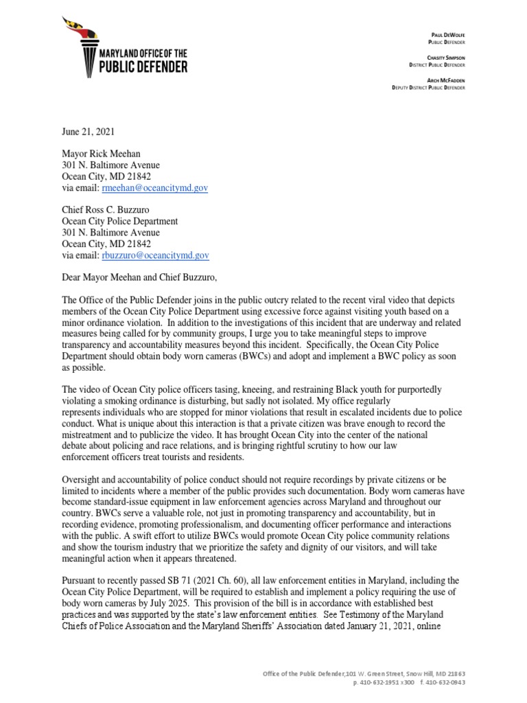 Letter To OC Mayor and Chief 2021.06.21 | PDF | Police | Police Brutality