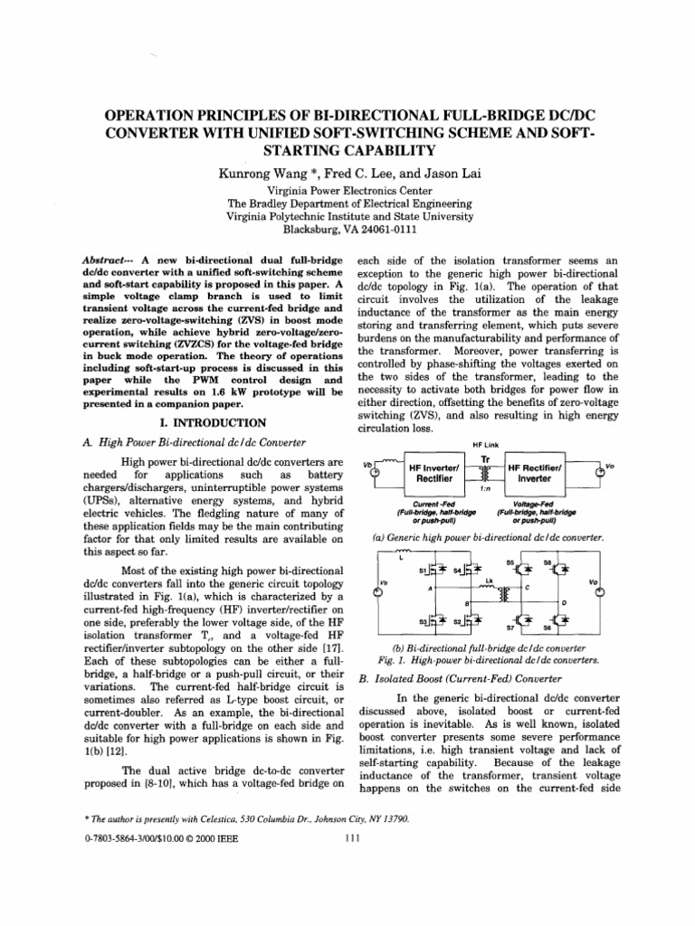 Operation Principles of Bi-Directional Full-Bridge DCDC Converter With Unified Soft-Switching ...