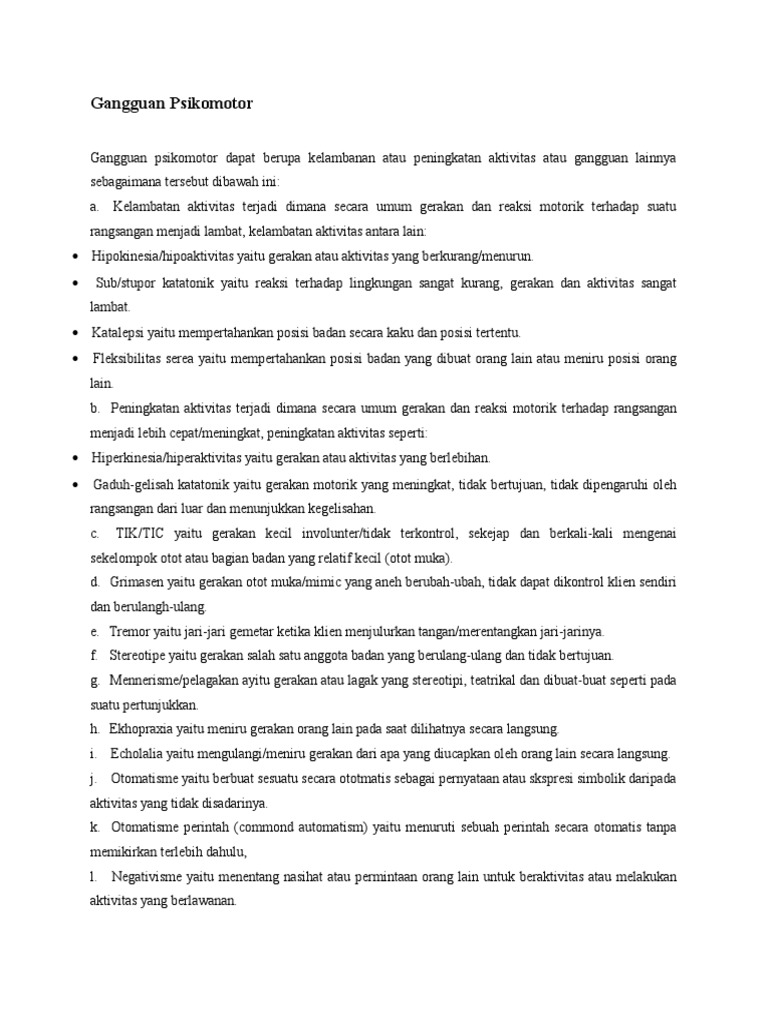 Jenis-Jenis Gangguan Psikomotor | PDF