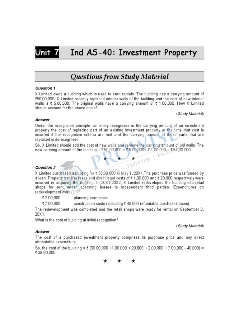 Unit 7: Ind AS-40: Investment Property | PDF | Depreciation | Income ...
