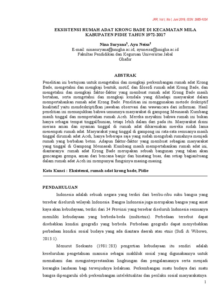 Eksistensi Rumah Adat Krong Bade Di Kecamatan Mila | PDF