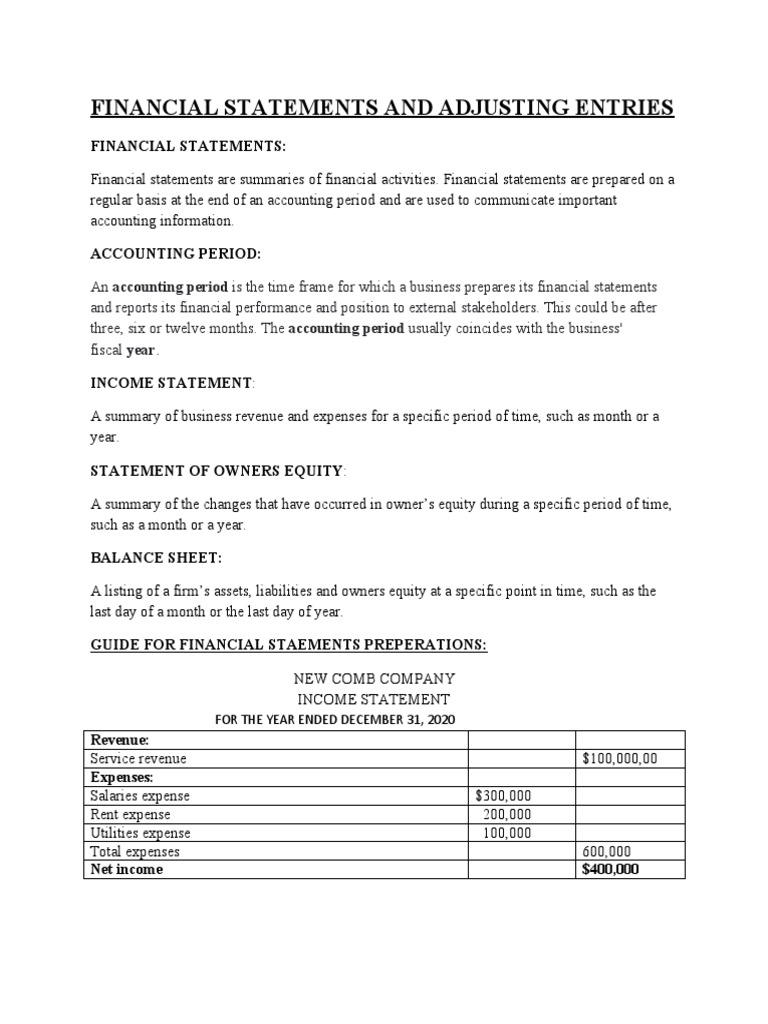 Financial Statements and Adjusting Entries | PDF | Accounting ...
