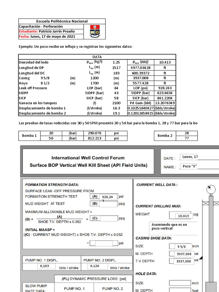 Kill Sheet Well Control | PDF