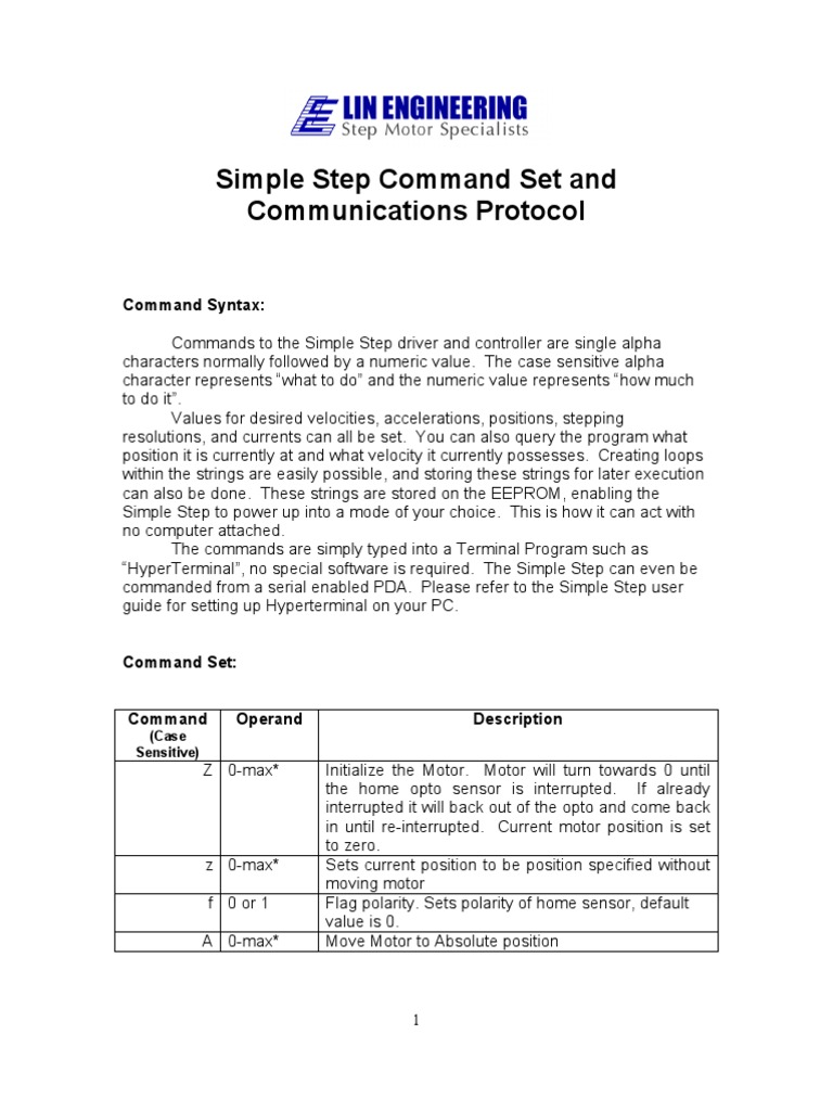 Simple Step Command Set and Communications Protocol | PDF | String ...