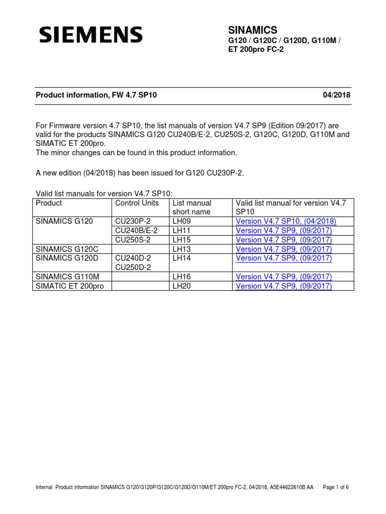G110M G120D G120P G120C ET200pro 4.7SP10 Prod Info 0418 en-US | PDF ...