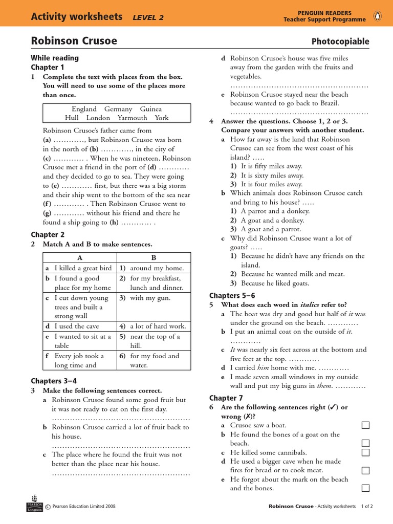 Robinson Crusoe: Activity Worksheets | PDF | Robinson Crusoe