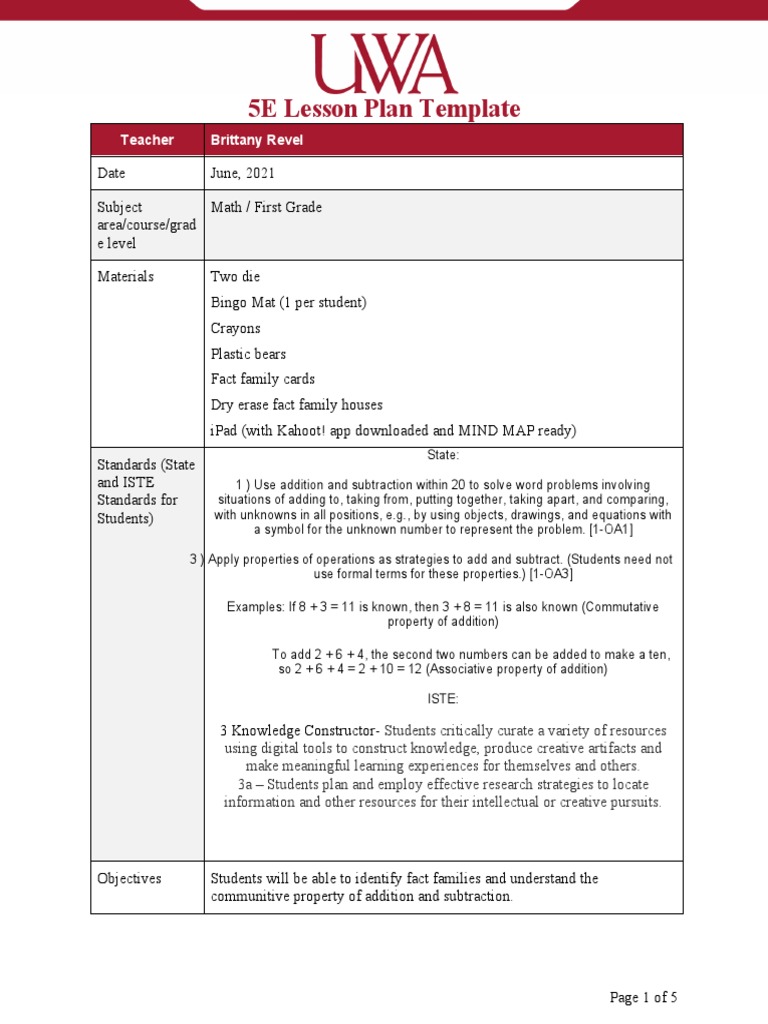 5E Lesson Plan Template: Teacher Brittany Revel | PDF | Science ...
