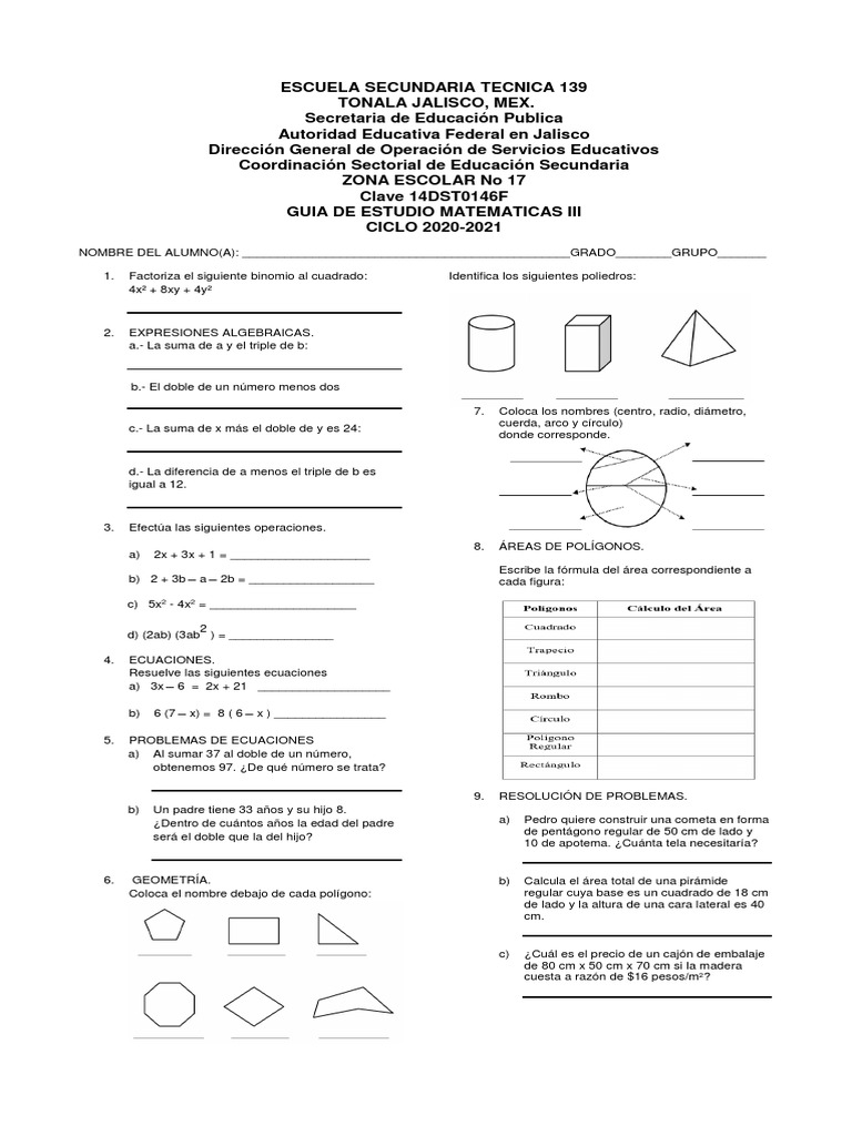 Guia de Estudio Tercer Grado 2021 Matematicas | PDF | Línea (geometría ...