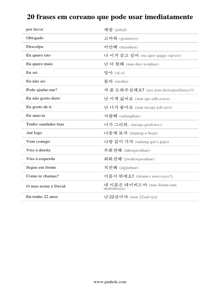 20 Frases em Coreano Que Pode Usar Imediatamente | PDF