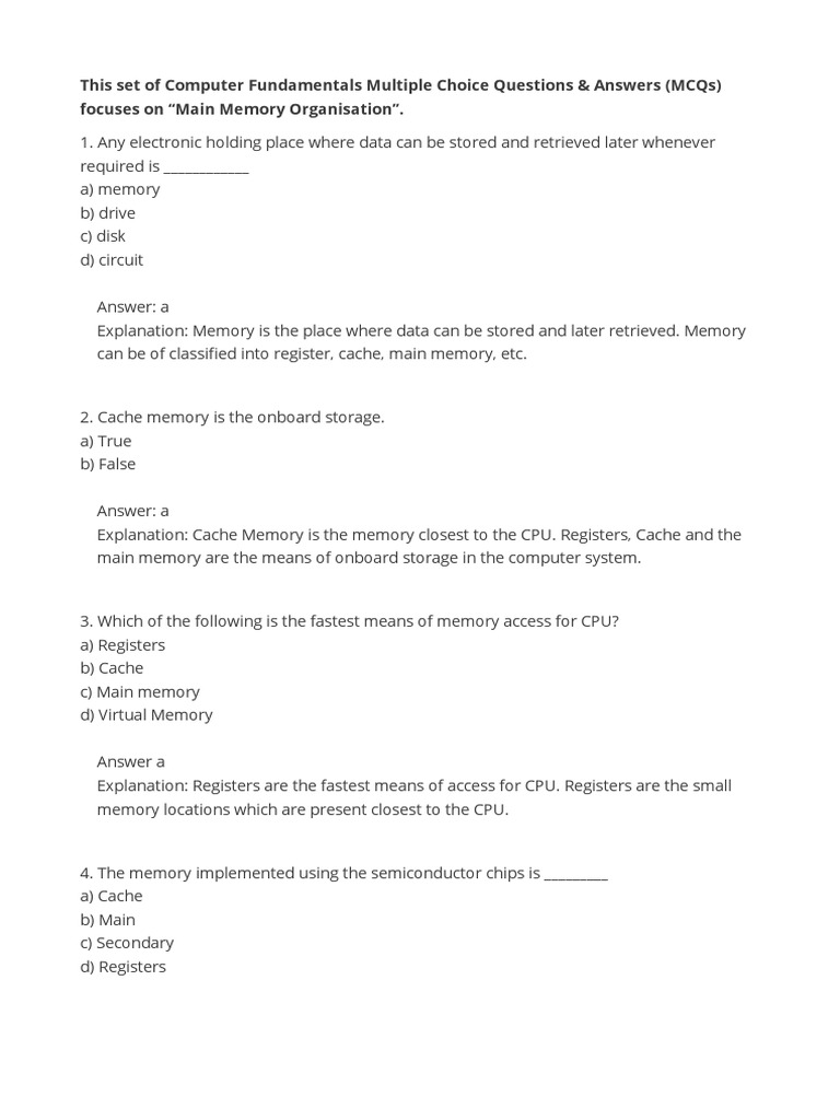 COA MCQ 1 | PDF | Computer Data Storage | Random Access Memory