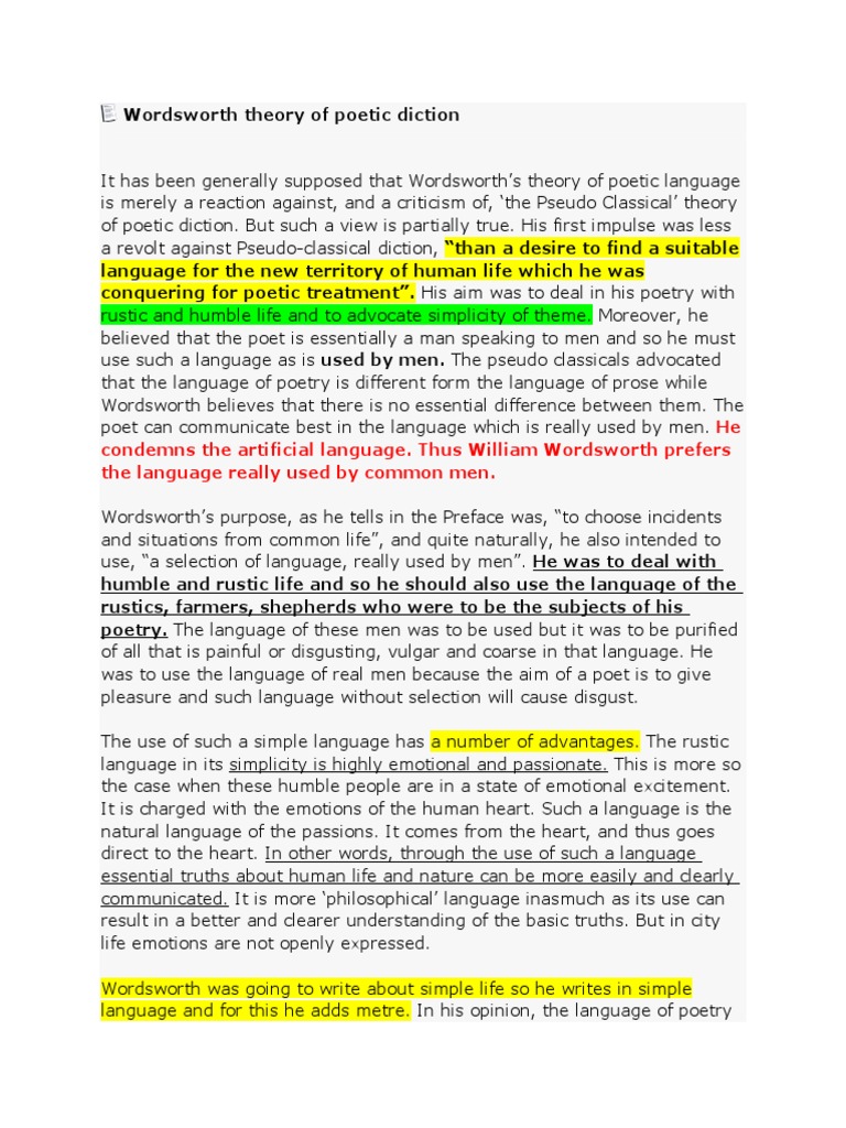 Wordsworth Theory of Poetic Diction | PDF | William Wordsworth | Poetry