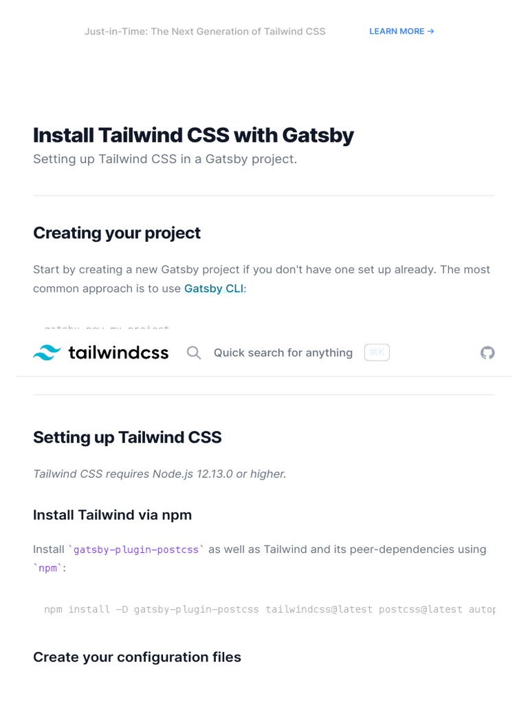 Install Tailwind Css With Gatsby Creating Your Project Pdf Computer Science Software 