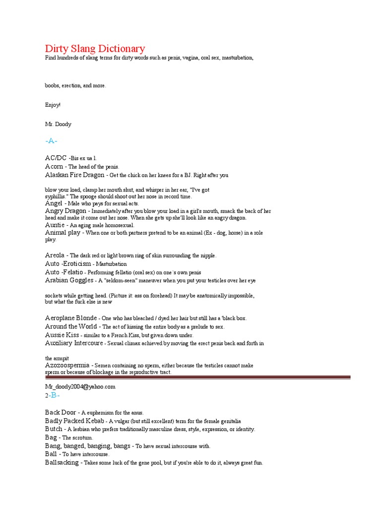 Dirty Slang Dictionary | PDF | Fellatio | Sexual Intercourse