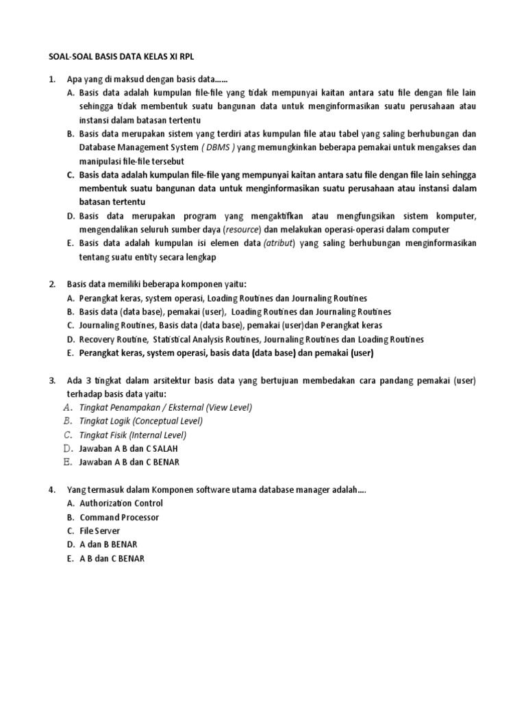 Soal Pas Basis Data Kelas Xi RPL | PDF