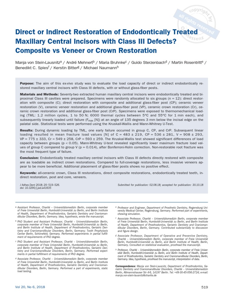 Direct or Indirect Restoration of Endodontically Treated Maxillary ...