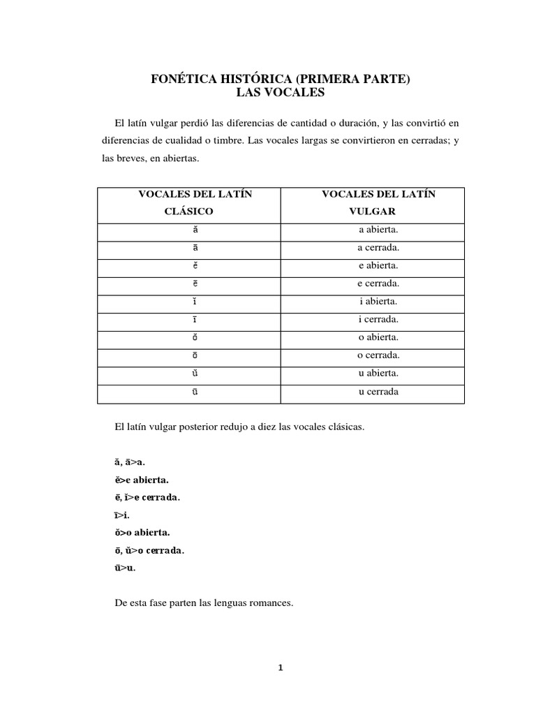 Evolución de las Vocales en Latín Vulgar | PDF | latín | Vocal