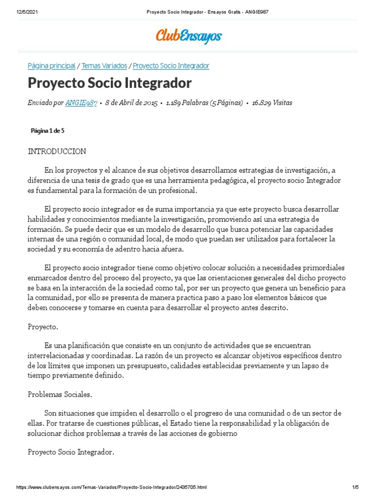 Proyecto Socio Integrador | PDF | Science | Ciencia y Tecnología