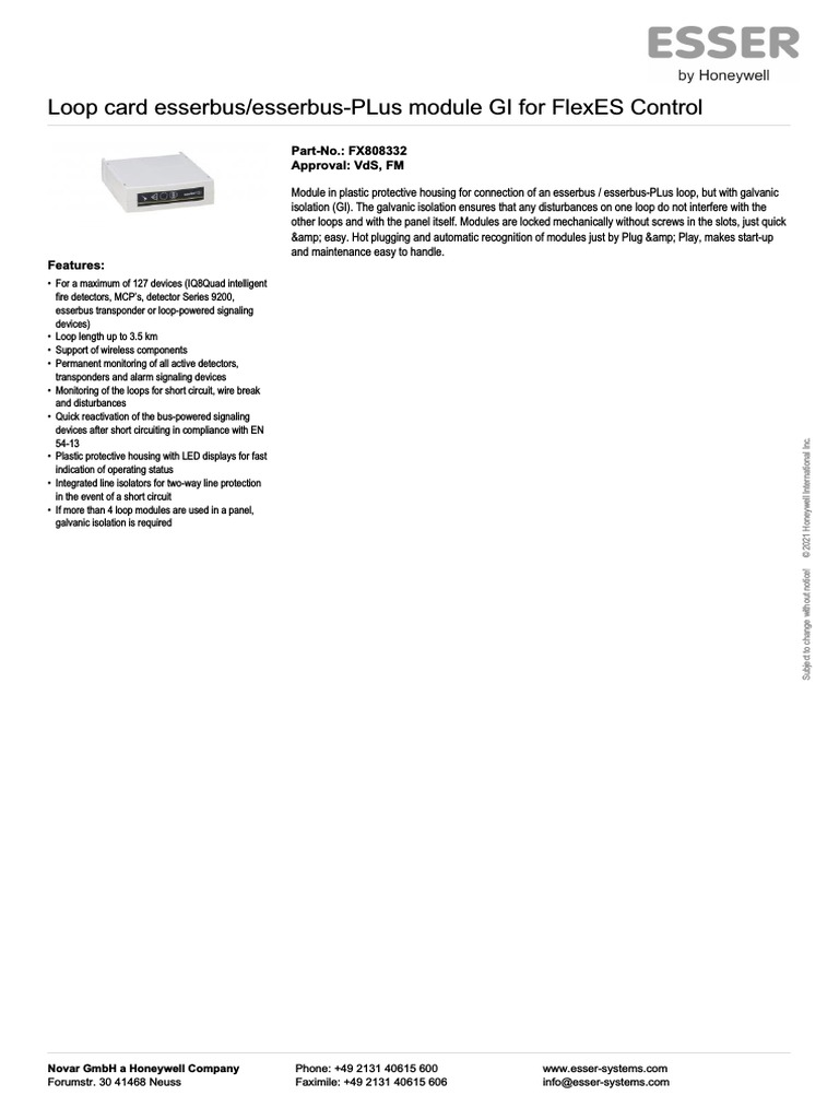 0804-OFF-101 - Loop Card esserbus-esserbus-PLus Module GI For FlexES ...