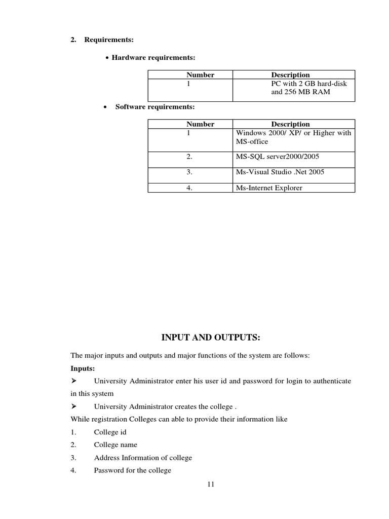 Requirements:: Input and Outputs | PDF | Input/Output | User Interface