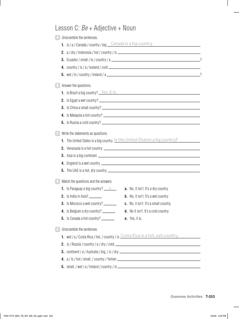 World English 3e Level Intro Grammar Activities Unit 2 Lesson C | PDF | Linguistics | Grammar