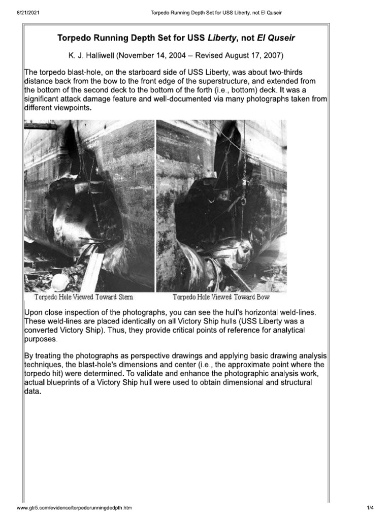 USS Liberty: Torpedo Running Depth Set For USS Liberty, Not El Quseir | PDF