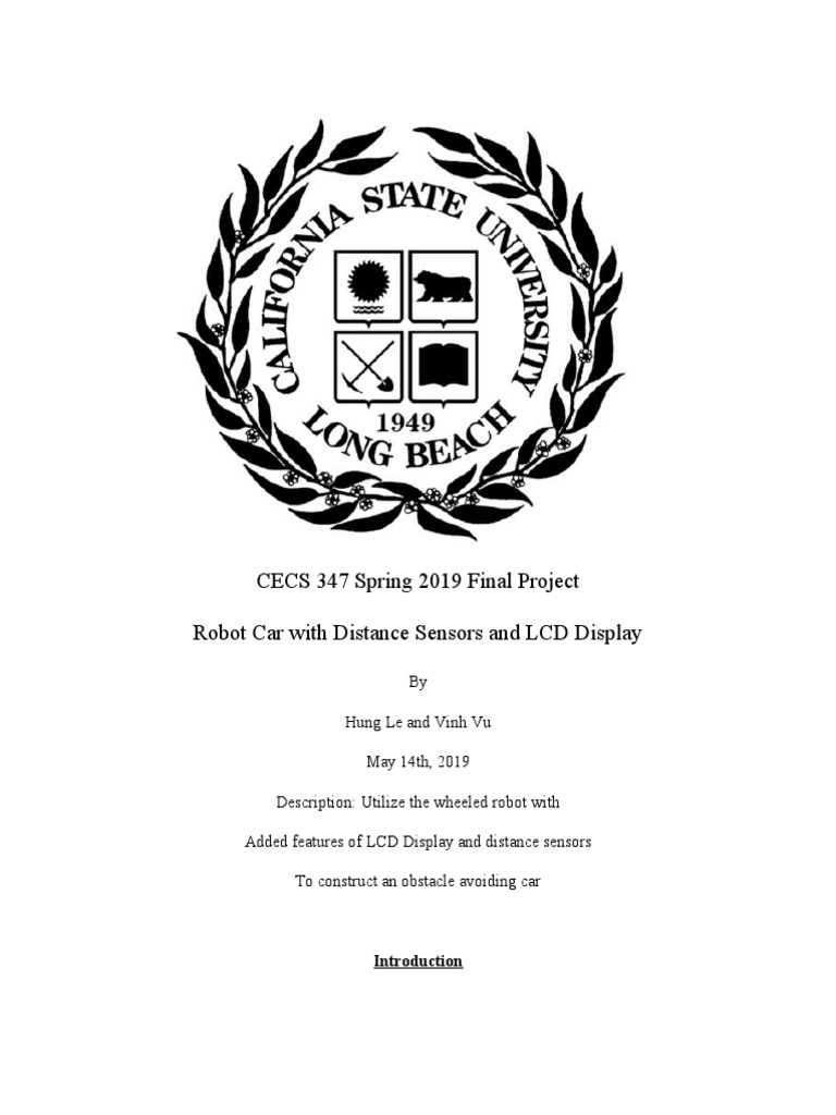 CECS 347 Spring 2019 Final Project Robot Car With Distance Sensors and LCD Display | PDF ...