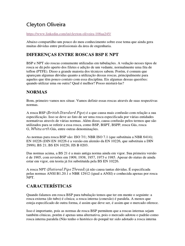 Diferenças Entre Roscas BSP e NPT | PDF | Science | Engenharia