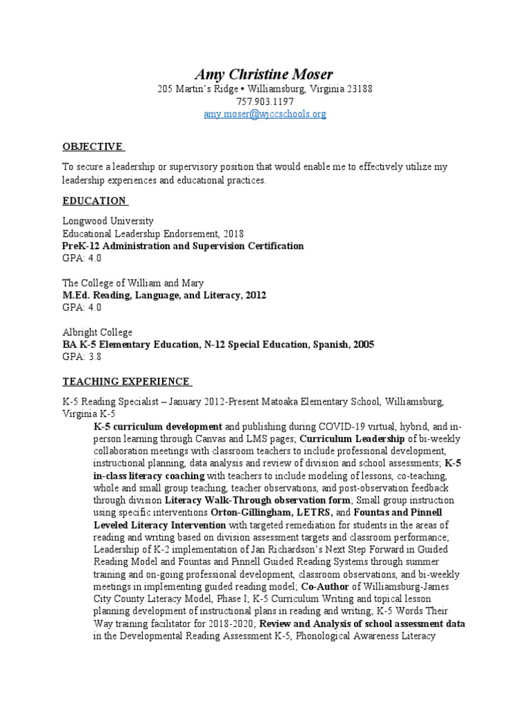 Amy Resume | PDF | Literacy | Special Education