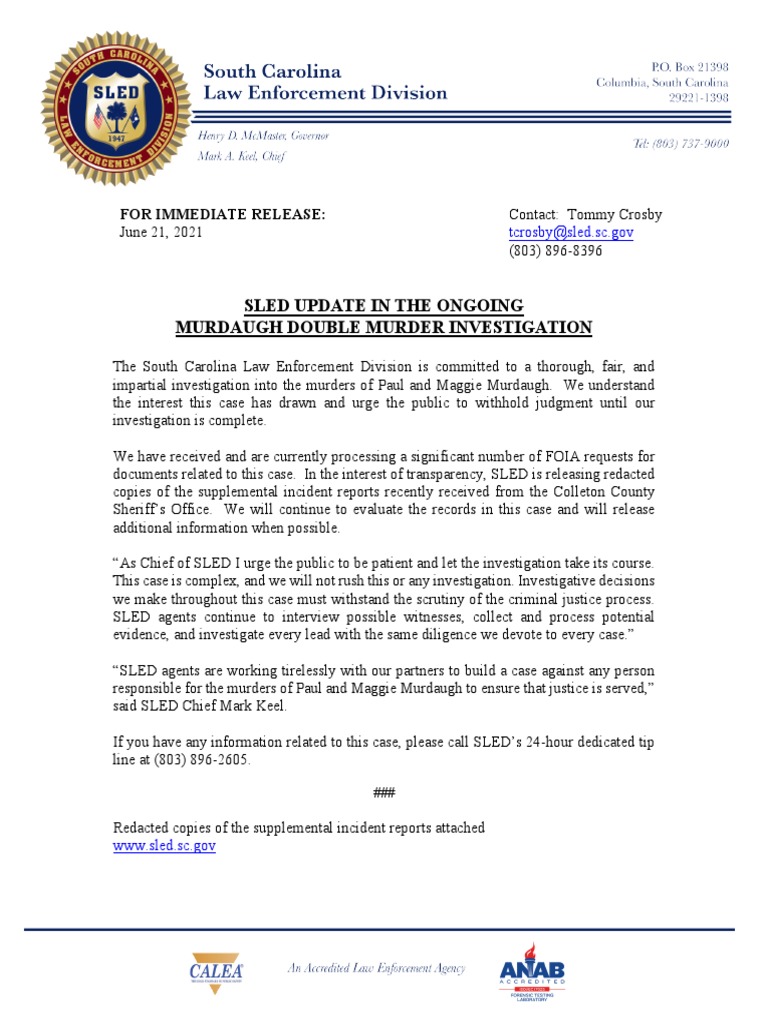 SLED Released Report | PDF | Crime Scene | Criminal Justice