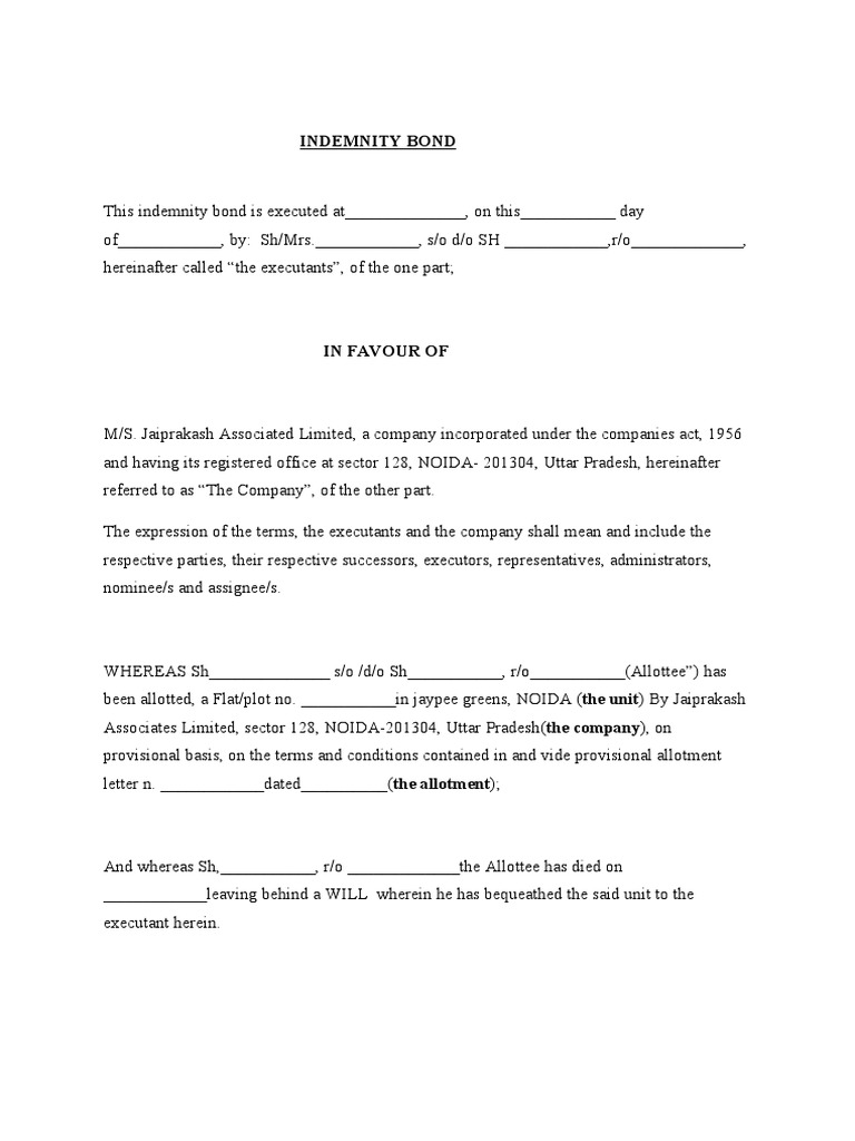 Indemnity Bond | PDF | Indemnity | Civil Law (Legal System)