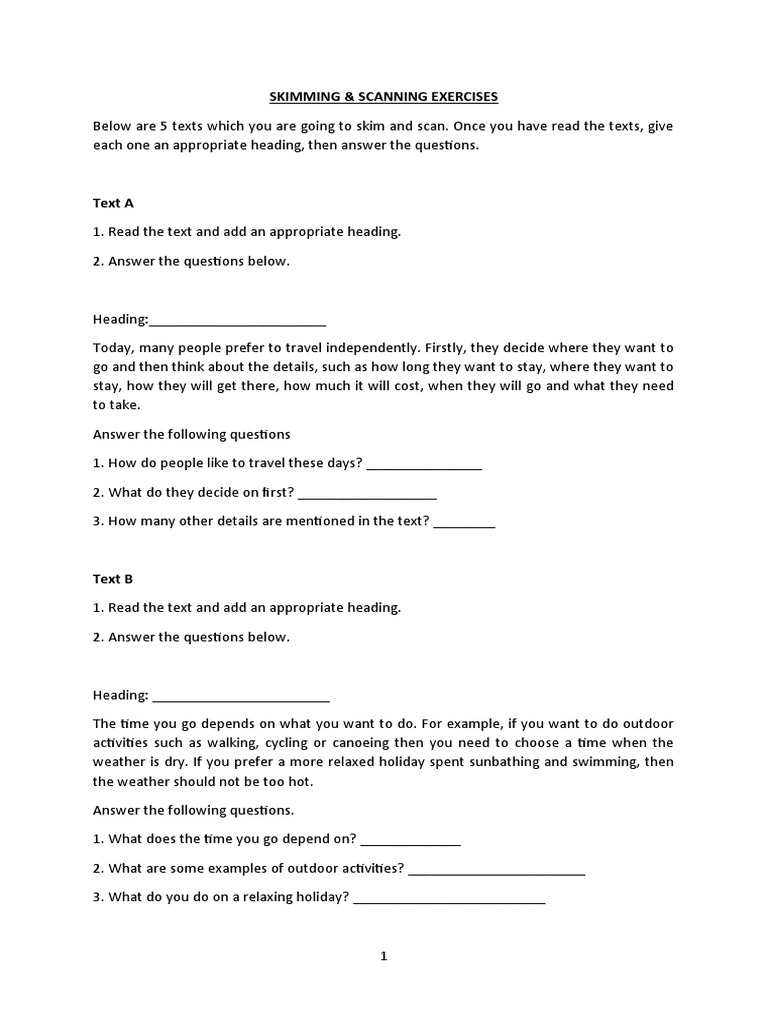 Skimming and Scanning Exercises | PDF