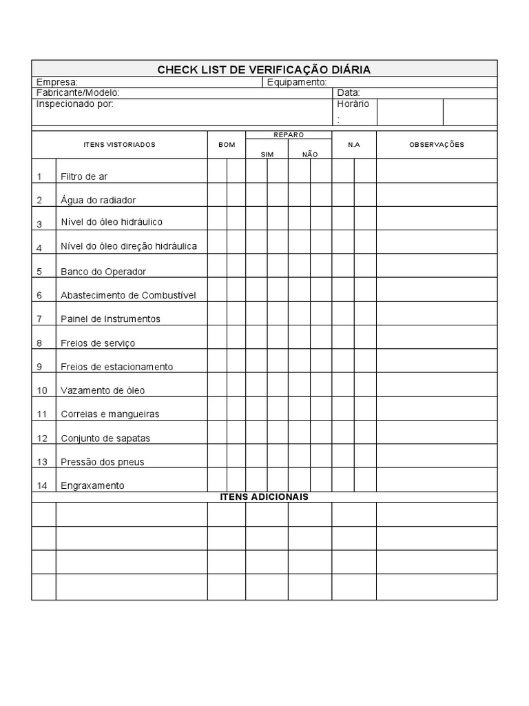 Check List de Verificação Diária | PDF