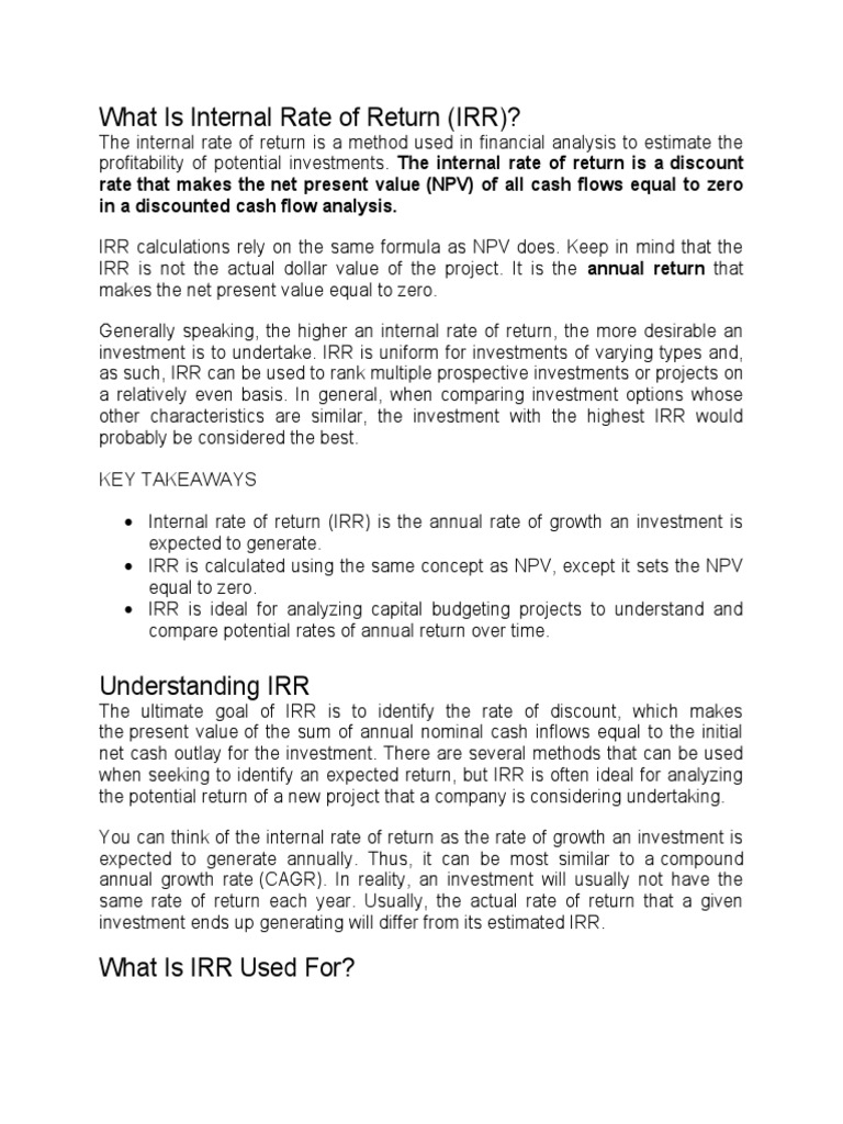 Internal Rate of Return | PDF | Internal Rate Of Return | Net Present Value