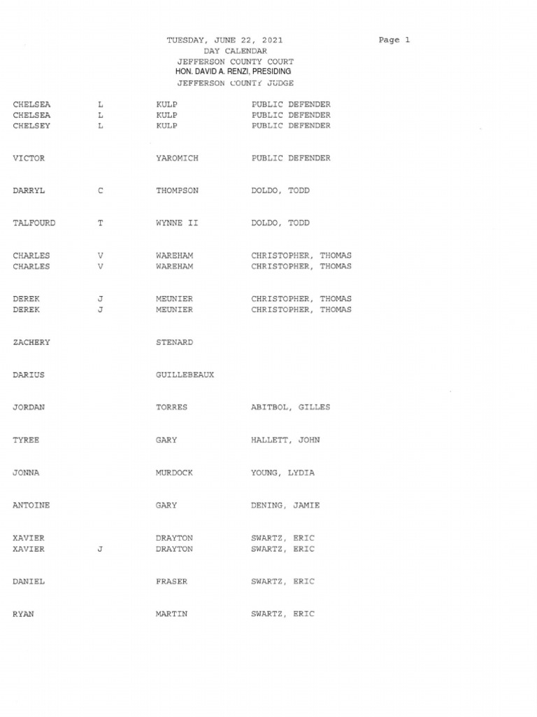 Jefferson County Court Calendar June 2027 | PDF