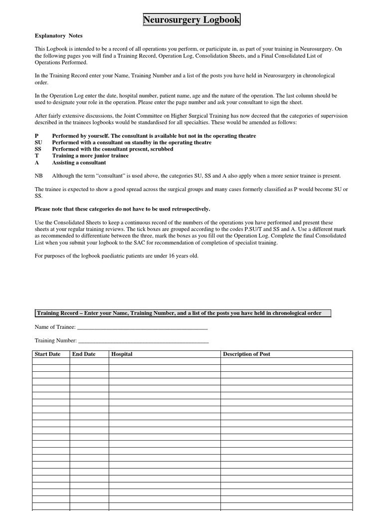 Neuro Logbook | PDF | Surgery | Vertebral Column