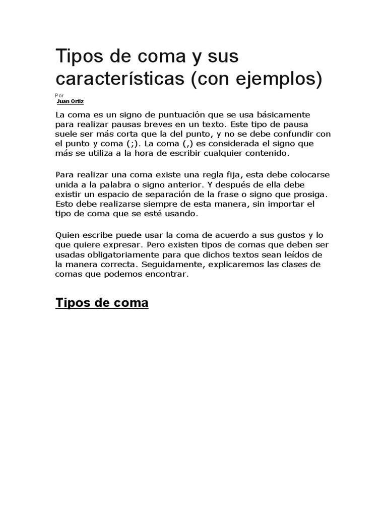 Tipos de Coma y Sus Características | PDF | Coma | Puntuación