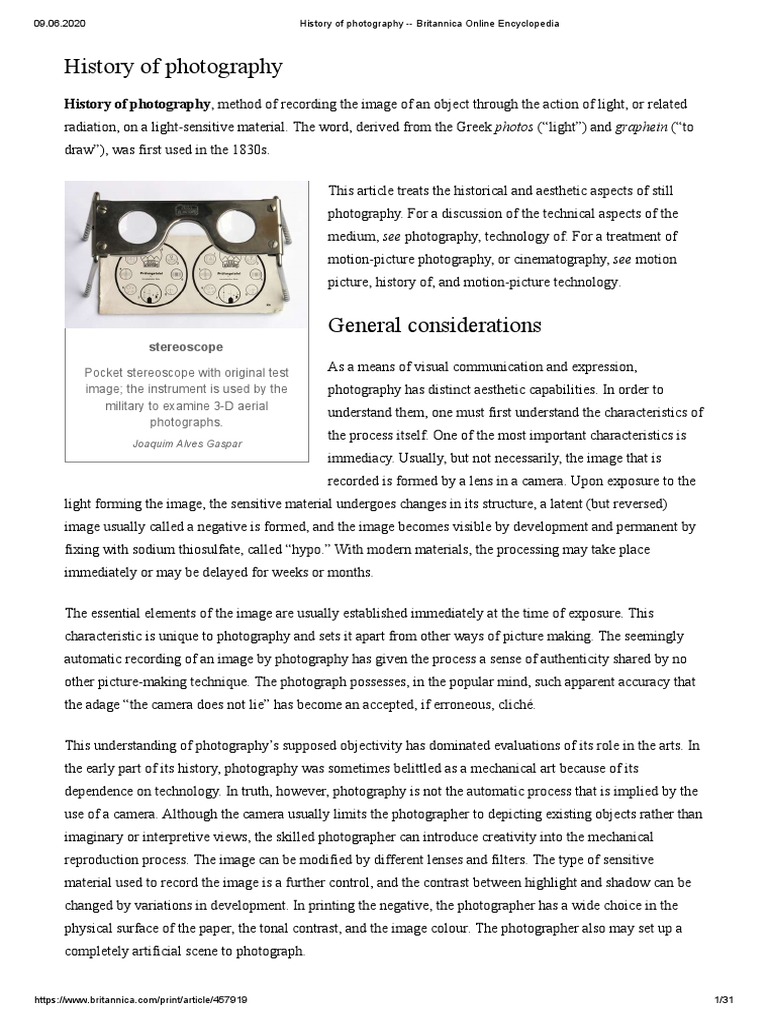 History of Photography - Britannica Online Encyclopedia | PDF | Imaging ...