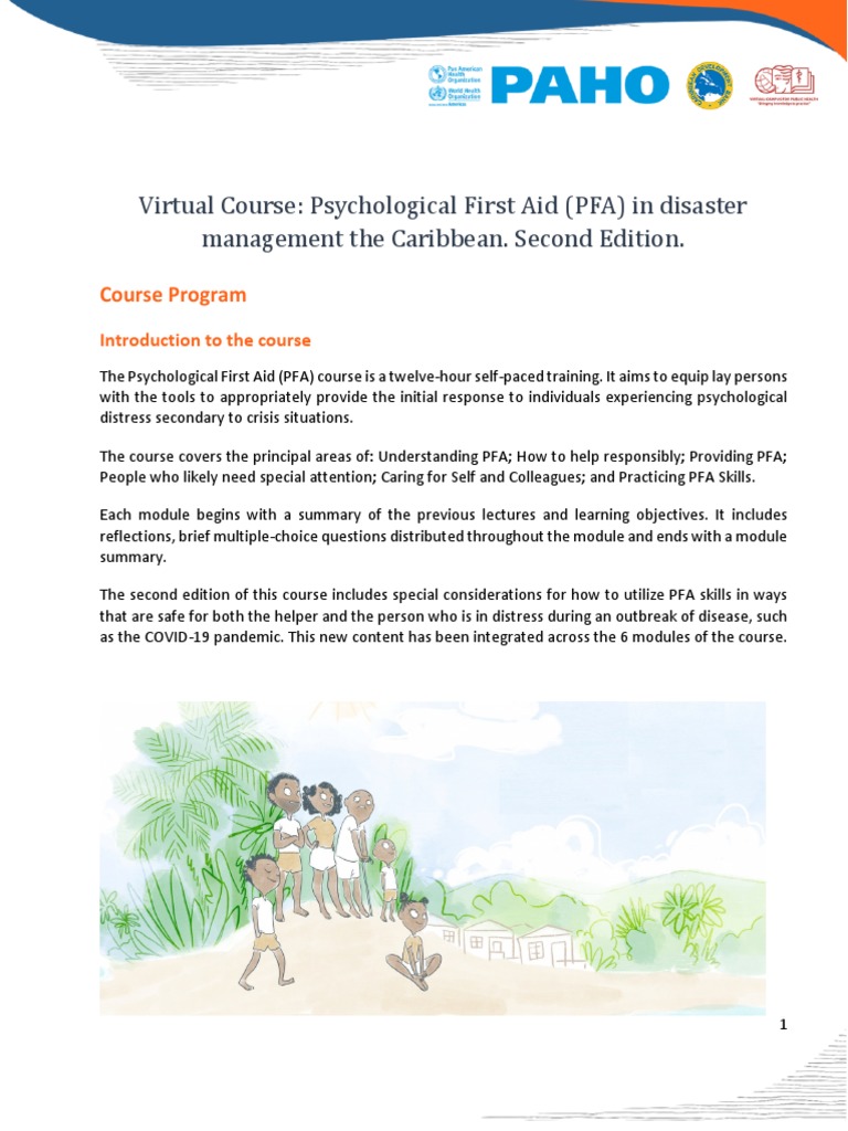 Virtual Course: Psychological First Aid (PFA) in Disaster Management The Caribbean. Second ...