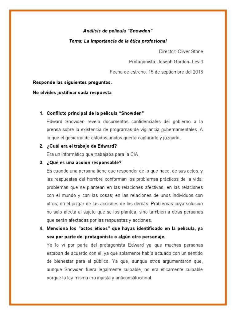 Análisis ético de la película Snowden | PDF | Edward Snowden | Agencia ...