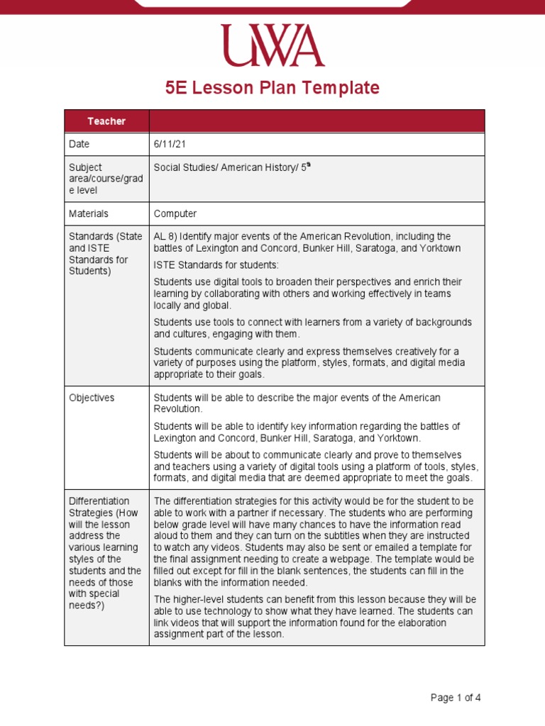 5E Lesson Plan Template: Teacher | PDF | Lesson Plan | Science Education