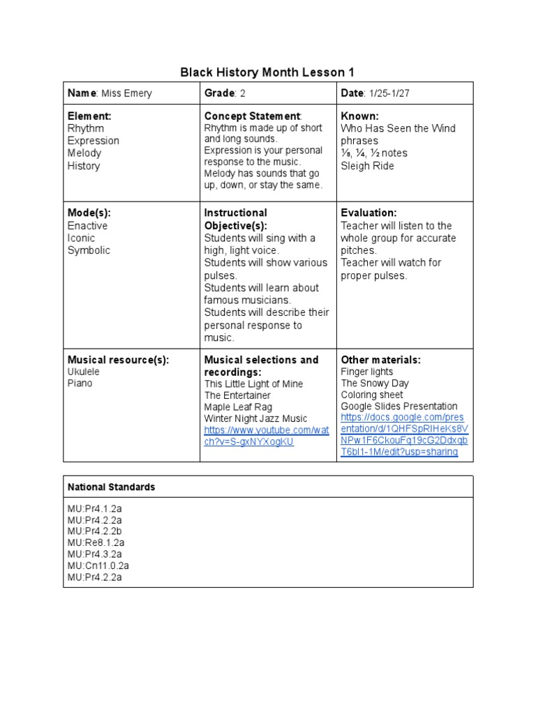 Black History Month Music Lessons | PDF | Trombone | Songs