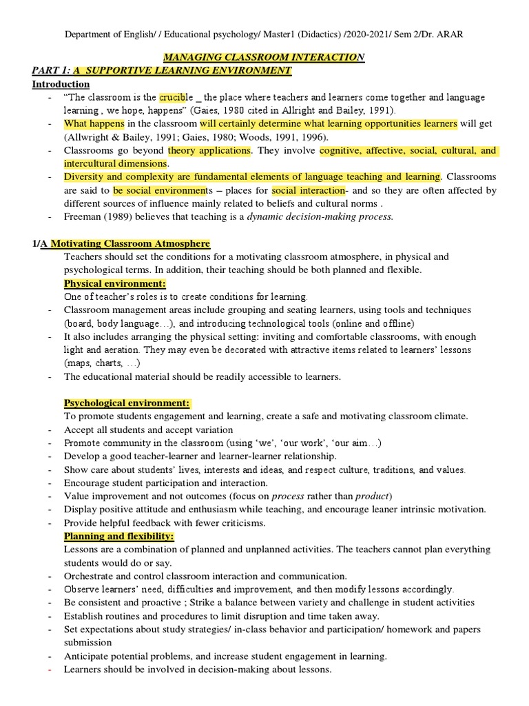 Lesson 3 Classroom Interaction | PDF | Learning | Teachers