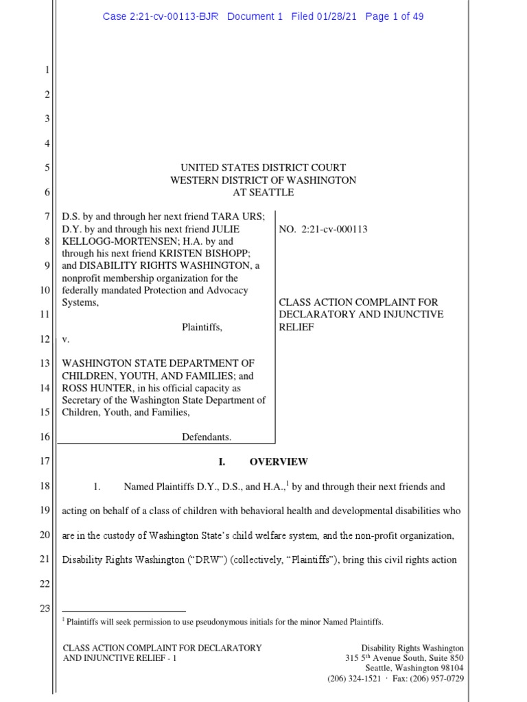Class Action Complaint For Declaratory and Injunctive Relief | PDF | Class Action | Foster Care