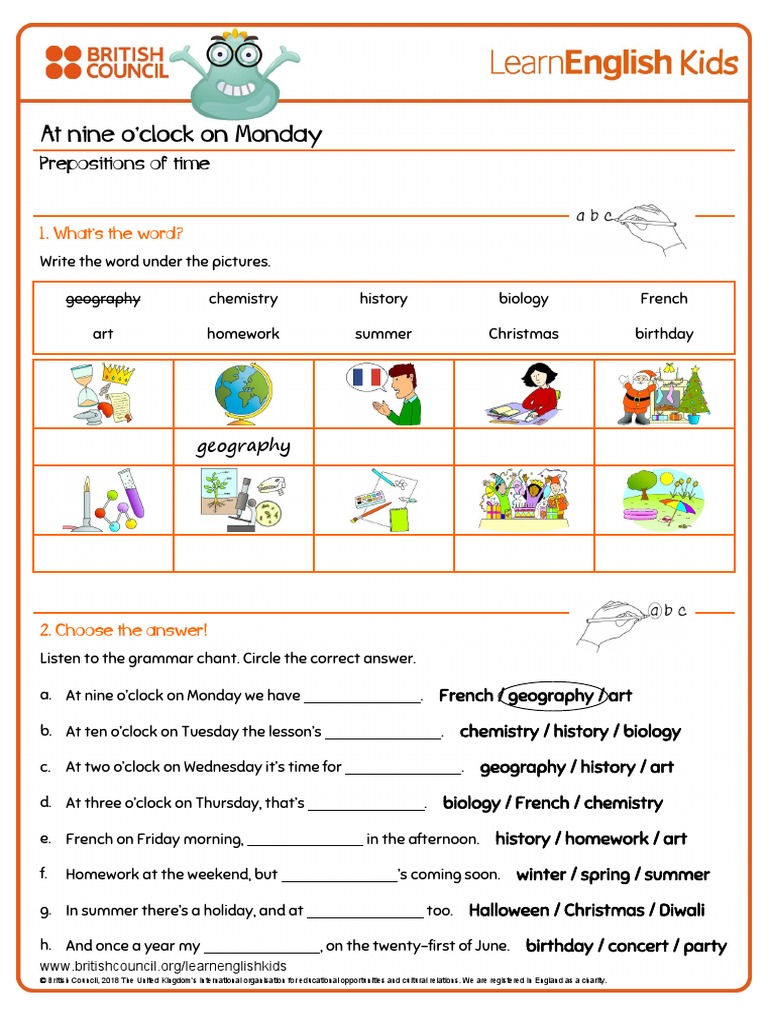 Grammar Chants at Nine Oclock On Monday Worksheet | PDF | Festival ...