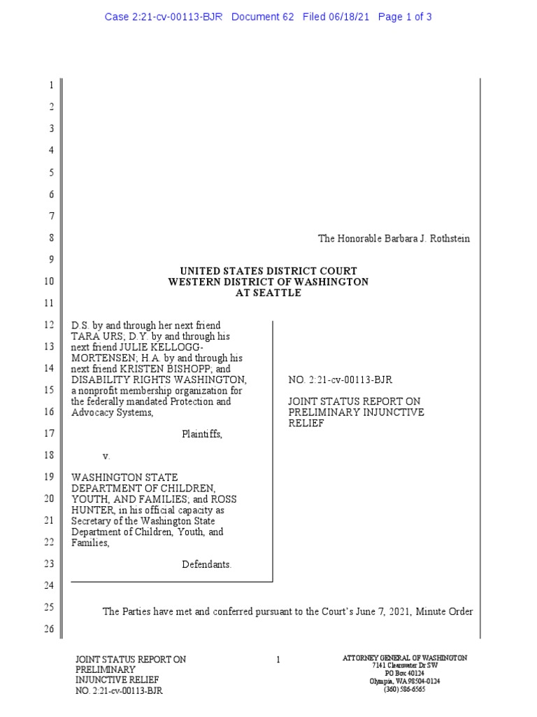 Joint Status Report on Injunctive Relief | PDF | Courts | Government