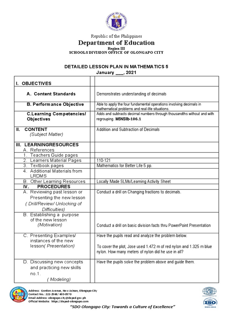 DLP Q2 Math5 Week2 | PDF | Lesson Plan | Teaching