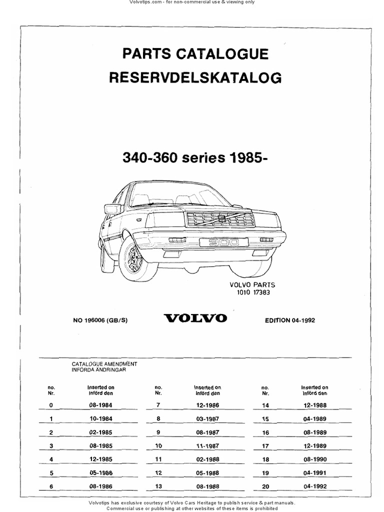 Volvo 360 Parts Catalogue | PDF | Car | Motor Vehicle