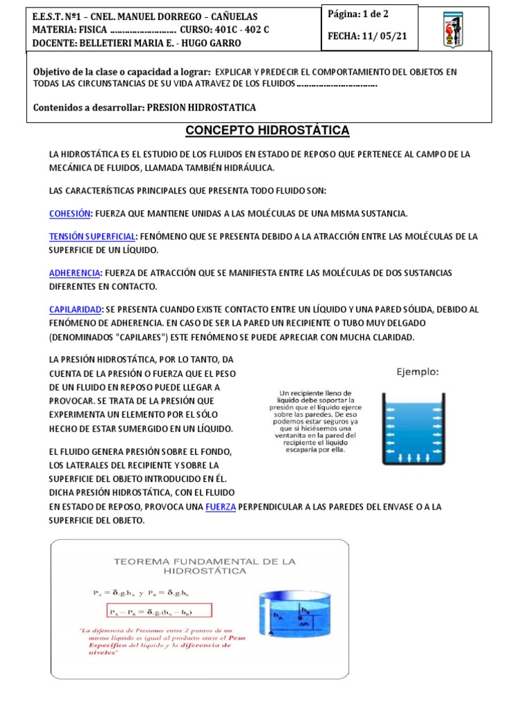PRESION HIDROSTATICA-HIDROSTÁTICA-4to CONTRUCCIONES | PDF | Presión ...