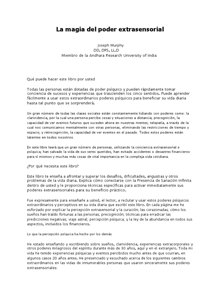 La Magia Del Poder Extrasensorial Español | PDF | Telepatía | Oración