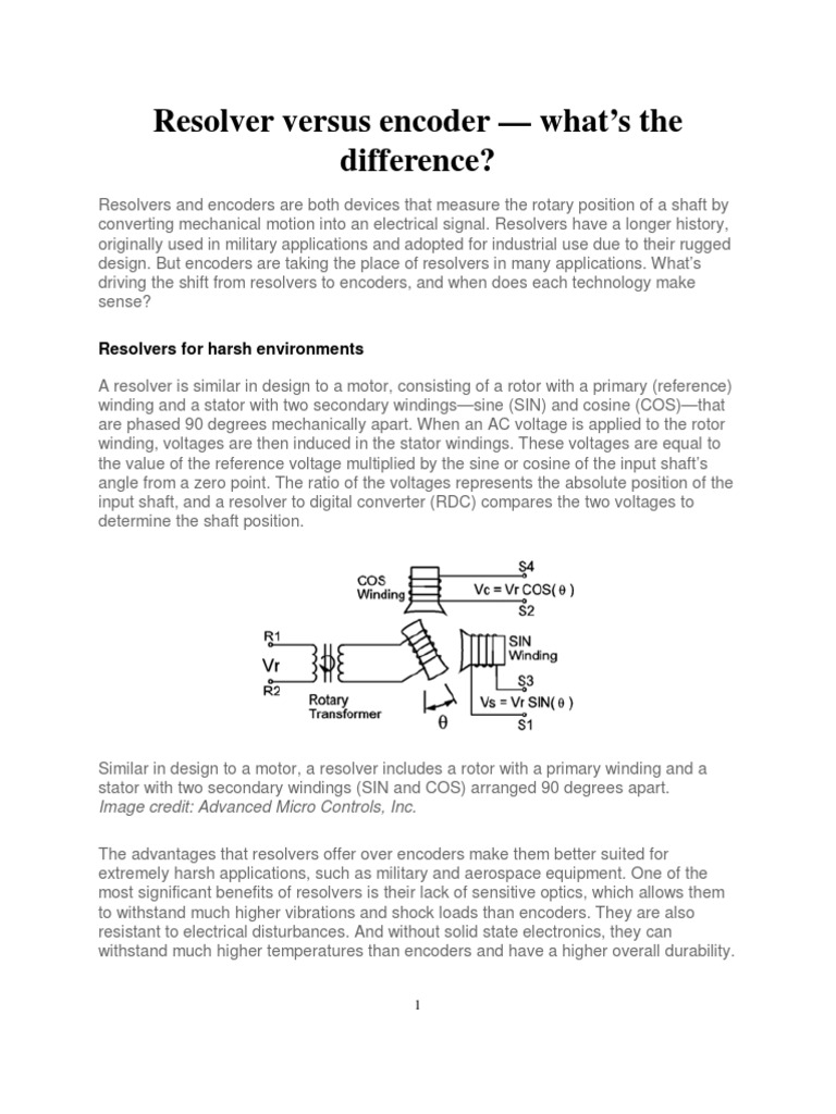 Resolver Versus Encoder | PDF | Electrical Engineering | Electrical ...